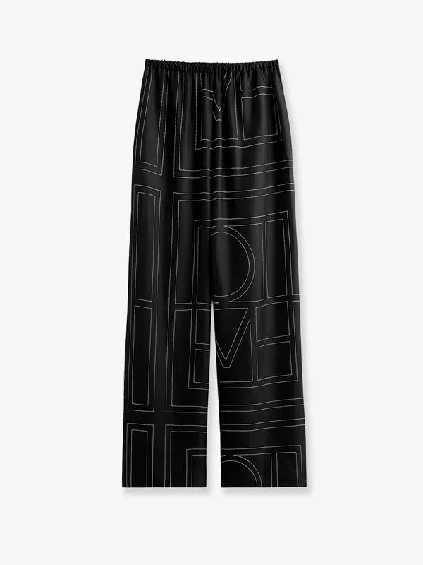TOTEME Organic Silk Pajama Pants With Monogram Embroidery - Black