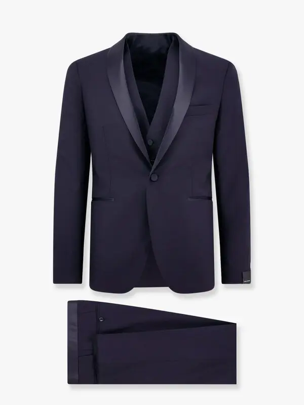 Tagliatore Virgin Wool Tuxedo With Vest - Blue