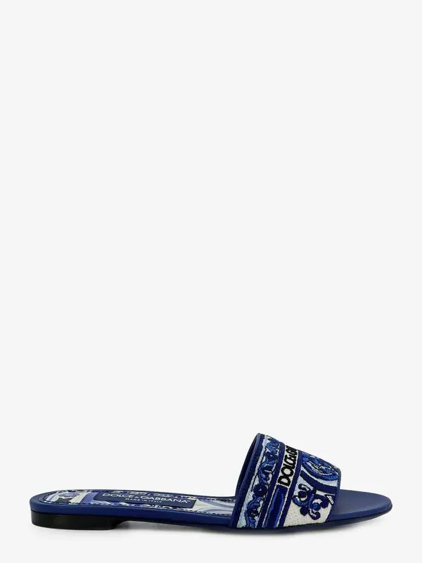 Dolce & Gabbana Maiolica Embroidered Slide Sandals - Blue