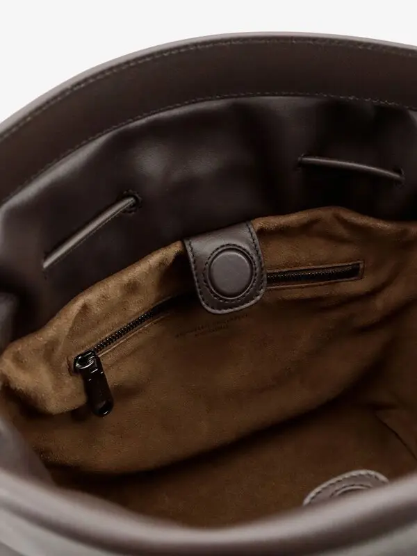 Brunello Cucinelli Leather Bucket Shoulder Bag - Brown