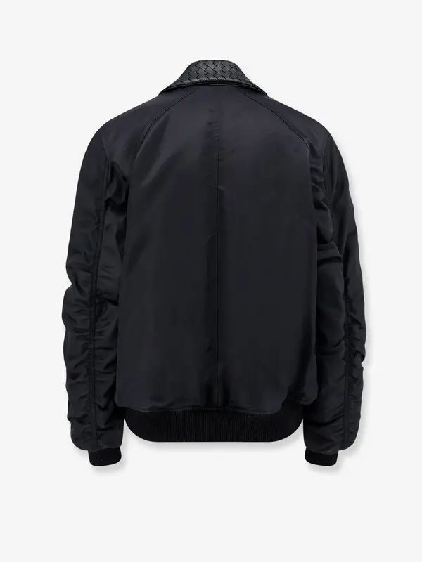 Bottega Veneta Nylon Bomber Jacket With Intrecciato Leather Collar