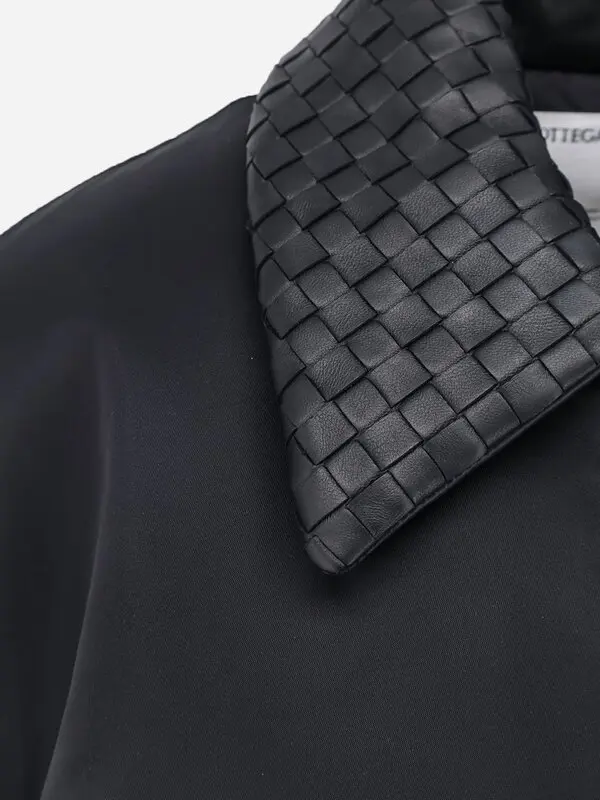 Bottega Veneta Nylon Bomber Jacket With Intrecciato Leather Collar