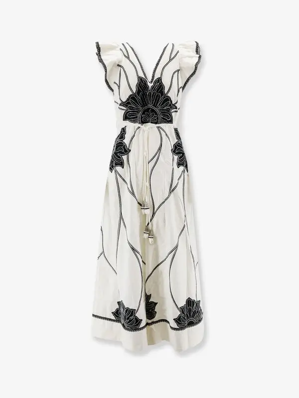 SCARLETT POPPIES Vittorio Cotton Long Dress With Floral Appliqués