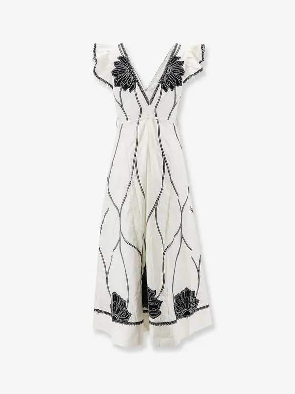 SCARLETT POPPIES Vittorio Cotton Long Dress With Floral Appliqués