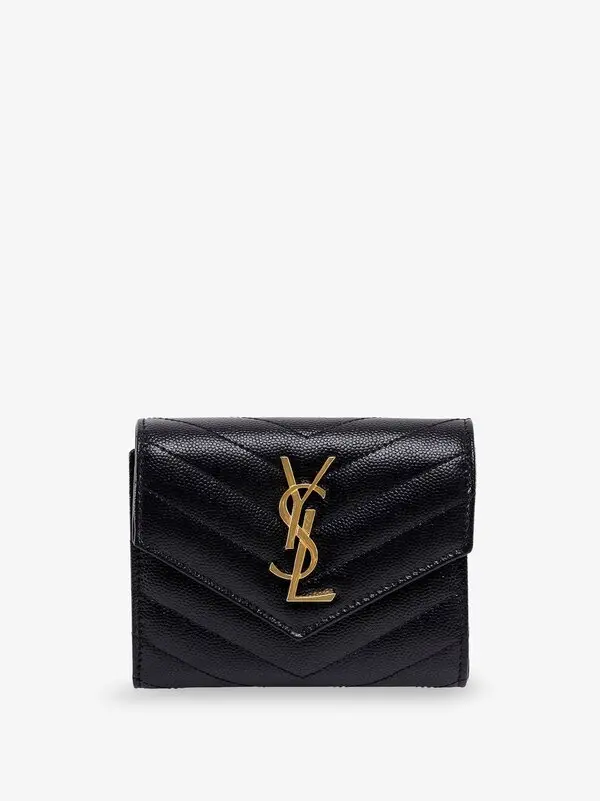 Saint Laurent Leather Wallet With Cassandre Logo On The Front - Black