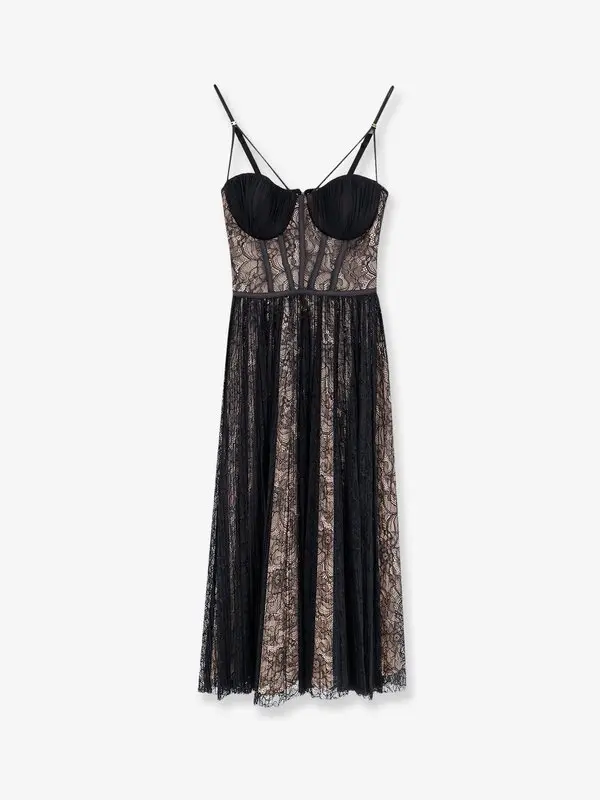 Elisabetta Franchi Lace Corset Detail Midi Dress
