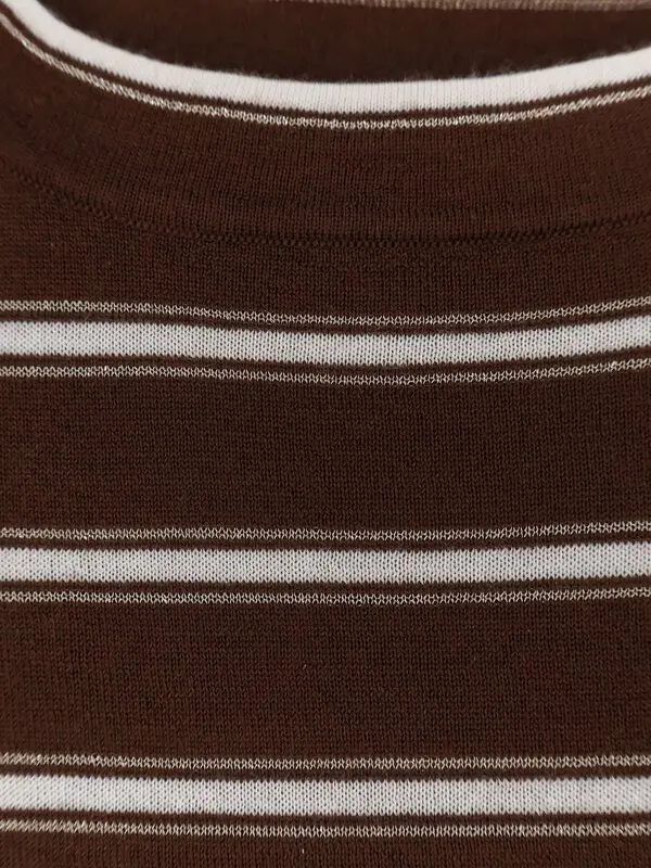Brunello Cucinelli Virgin Wool And Cashmere Blend Striped T-shirt - Brown
