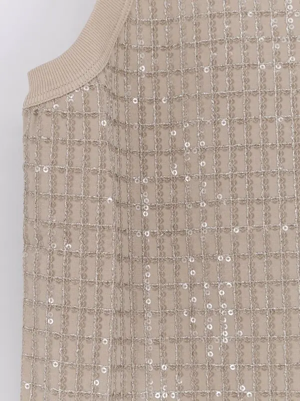 Brunello Cucinelli Sequin Embellished Ribbed Tank Top