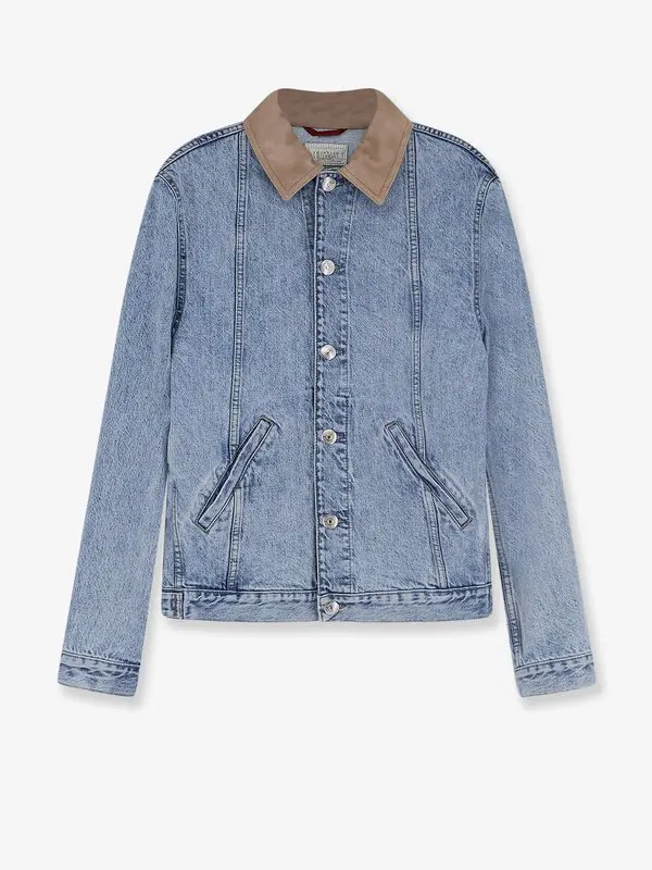Brunello Cucinelli Suede Collar Denim Jacket