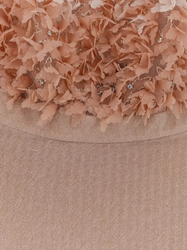 Elisabetta Franchi Maxi Dress With Floral Appliqués And Pleated Skirt