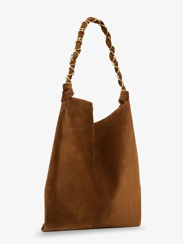Saint Laurent Amalia Suede Shoulder Bag With Metal Cassandre Logo - Brown