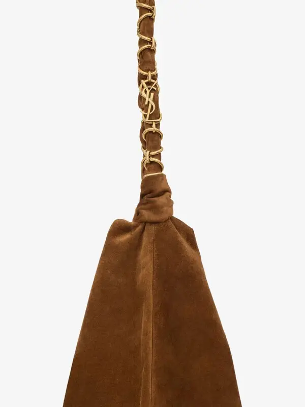 Saint Laurent Amalia Suede Shoulder Bag With Metal Cassandre Logo - Brown