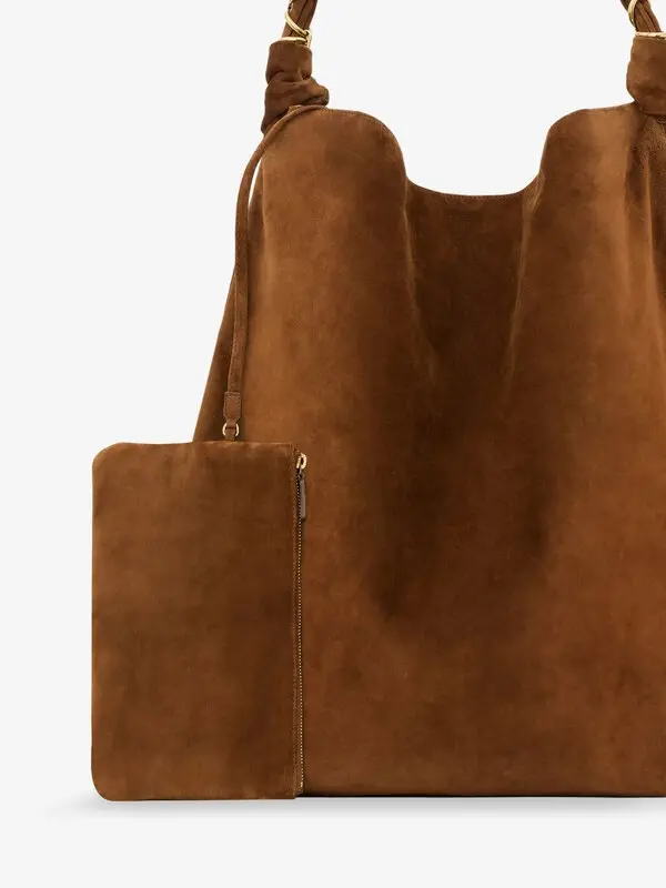 Saint Laurent Amalia Suede Shoulder Bag With Metal Cassandre Logo - Brown