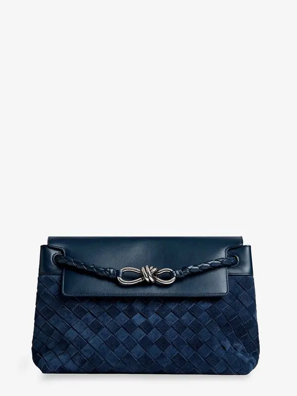 Bottega Veneta Andiamo Suede Messenger Bag With Intrecciato Motif - Blue