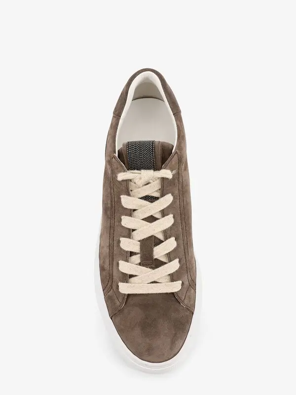 Brunello Cucinelli Suede Lace-up Sneakers With Monili Detail