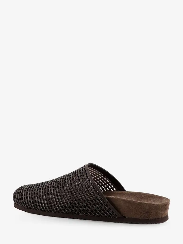 Brunello Cucinelli Leather Mules With Precious Net Detail