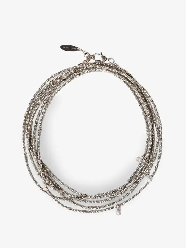 Brunello Cucinelli Wrap Bracelet In Hematite And 925 Sterling Silver - Grey