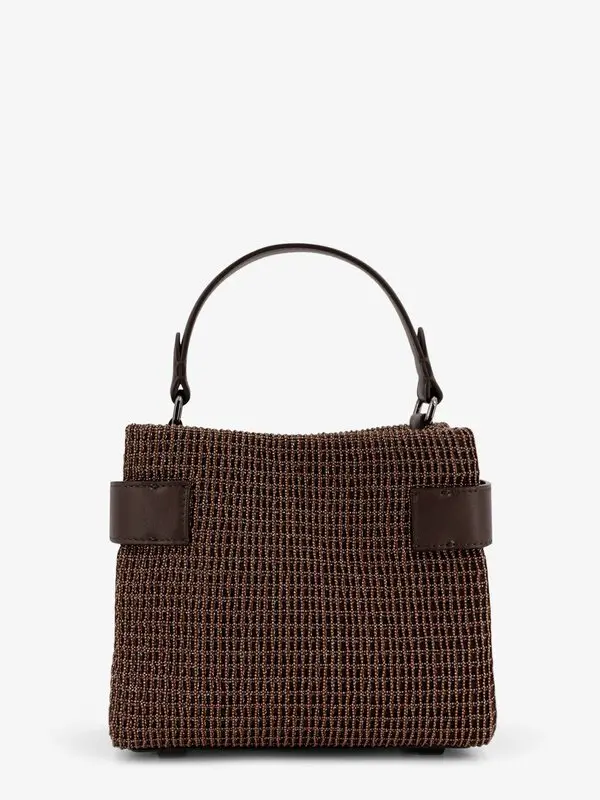 Brunello Cucinelli Woven Leather Handle Bag - Brown