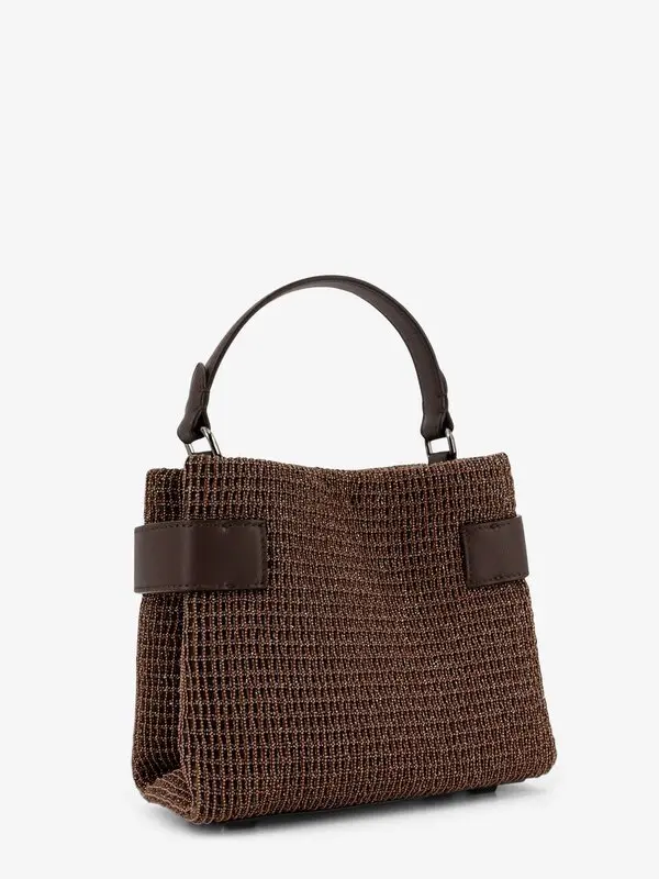 Brunello Cucinelli Woven Leather Handle Bag - Brown