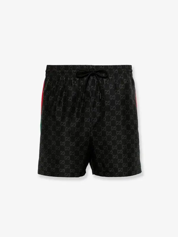 Gucci Gg Monogram Nylon Swim Trunks - Black