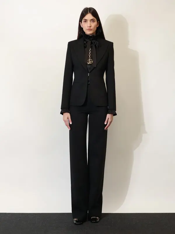 Gucci Technical Stretch Wool Wide Leg Trousers