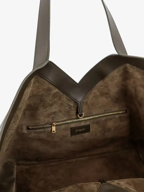 Saint Laurent Tote Y Hammered Leather Shoulder Bag - Beige