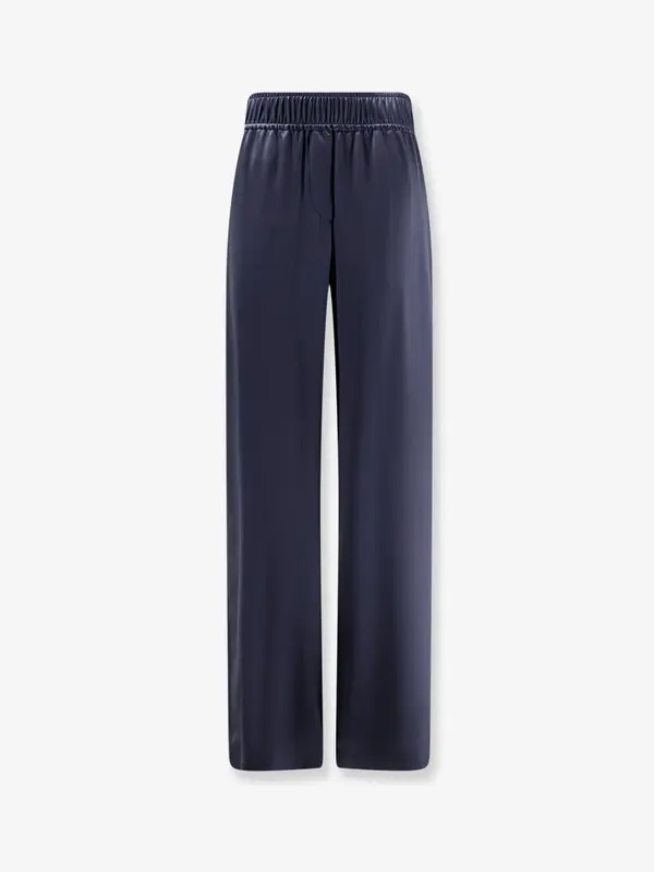 Brunello Cucinelli Silk Elastic Waist Wide Leg Trousers - Blue