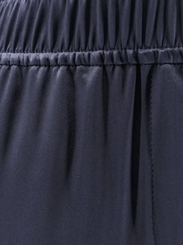 Brunello Cucinelli Silk Elastic Waist Wide Leg Trousers - Blue