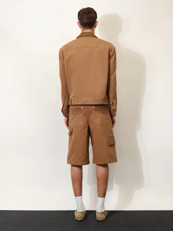 Gucci Gg Corduroy Trim Canvas Jacket - Brown
