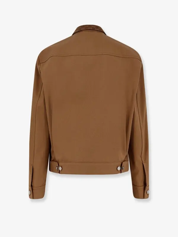 Gucci Gg Corduroy Trim Canvas Jacket - Brown