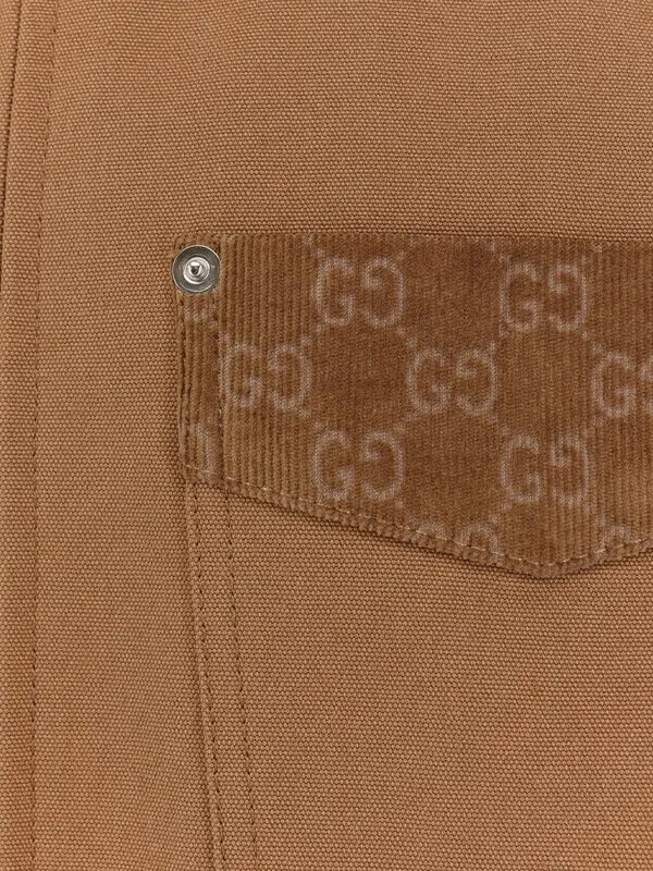 Gucci Gg Corduroy Trim Canvas Jacket - Brown