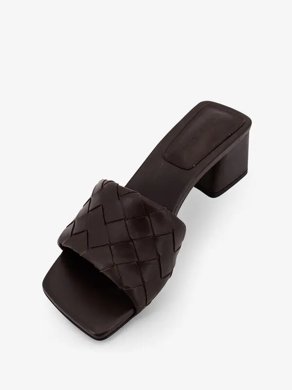 Bottega Veneta Square Toe Woven Leather Mules - Brown