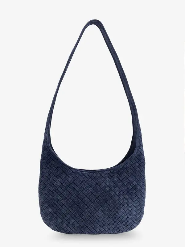 Bottega Veneta Suede Intrecciato Shoulder Bag - Blue