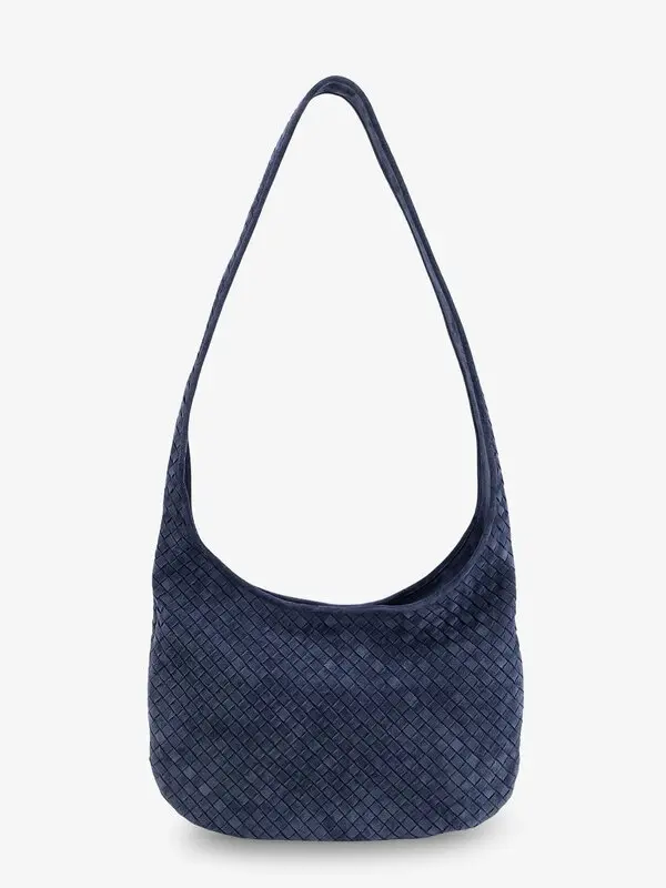 Bottega Veneta Suede Intrecciato Shoulder Bag - Blue