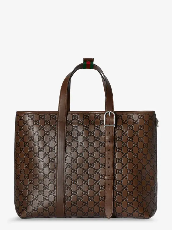 Gucci Gg Emblem Leather Shopping Bag - Brown