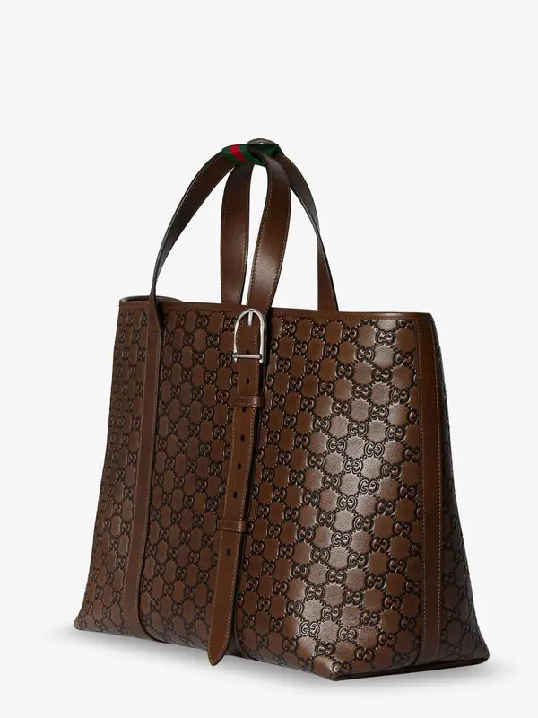 Gucci Gg Emblem Leather Shopping Bag - Brown