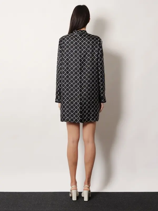 Gucci Short Silk Twill Dress With All-over Horsebit Print