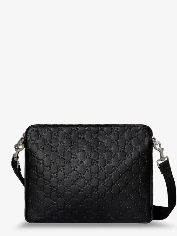 Gucci Gg Emblem Leather Crossbody Bag - Grey