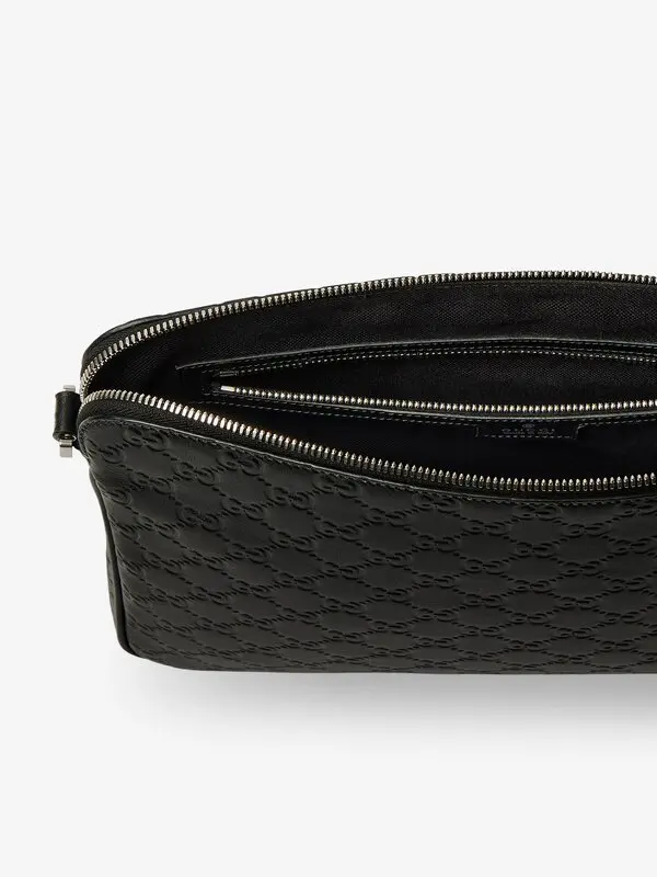 Gucci Gg Emblem Leather Crossbody Bag - Grey