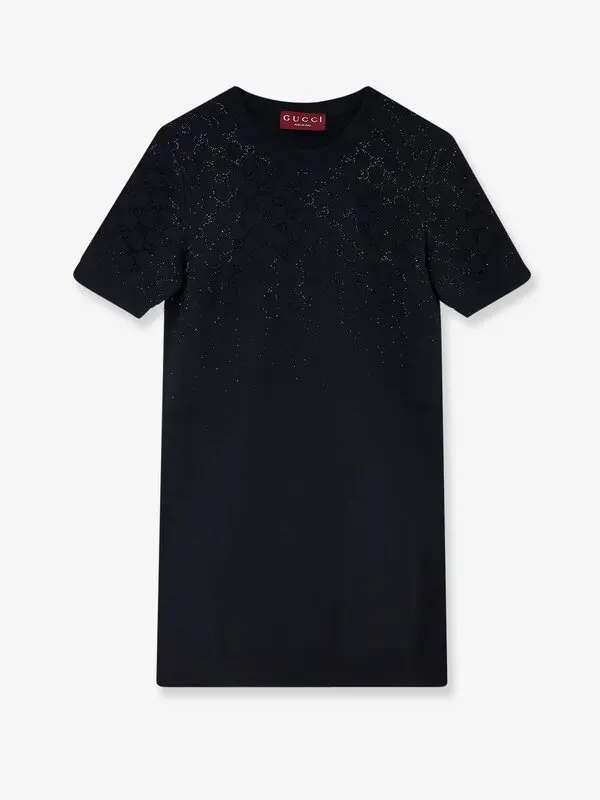 Gucci Short Wool Dress With Gg Crystals