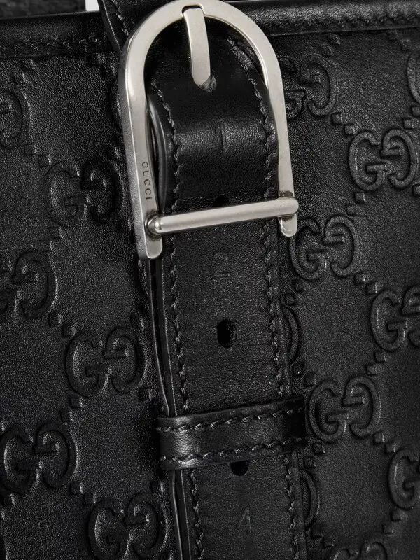 Gucci Gg Emblem Leather Shopping Bag - Black