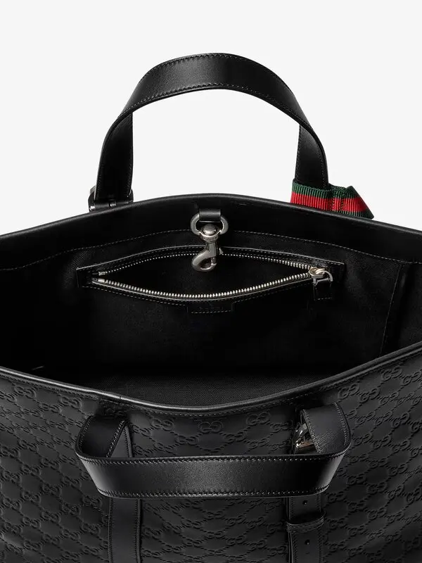 Gucci Gg Emblem Leather Shopping Bag - Black
