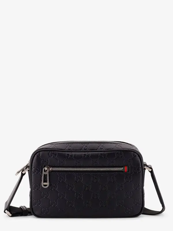 Gucci Gg Emblem Embossed Leather Crossbody Bag - Black