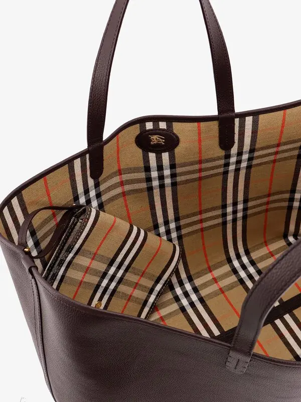 Burberry Reversible Leather Shopper With Check Pattern - Brown
