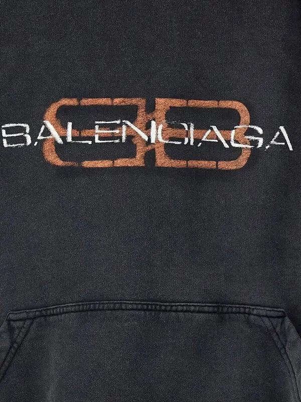 Balenciaga Cotton Hooded Sweatshirt - Black