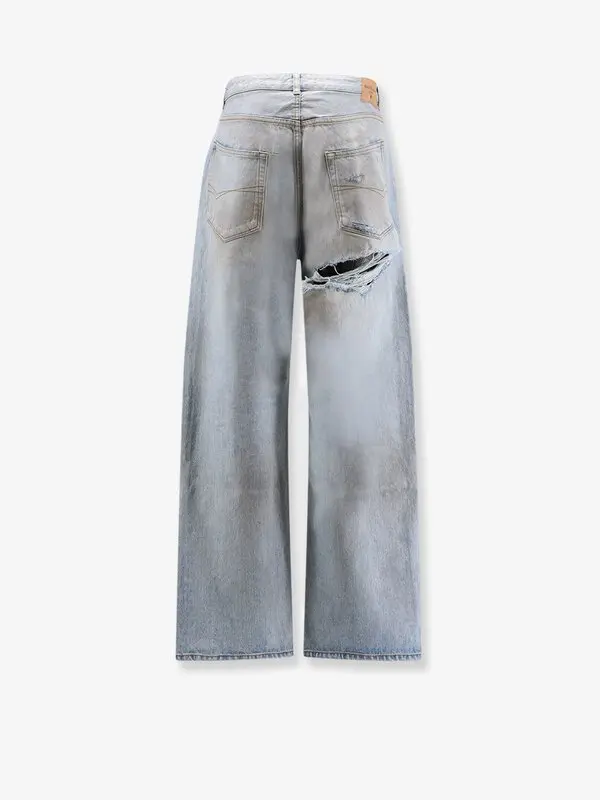 Balenciaga Distressed Wide Leg Jeans - Blue