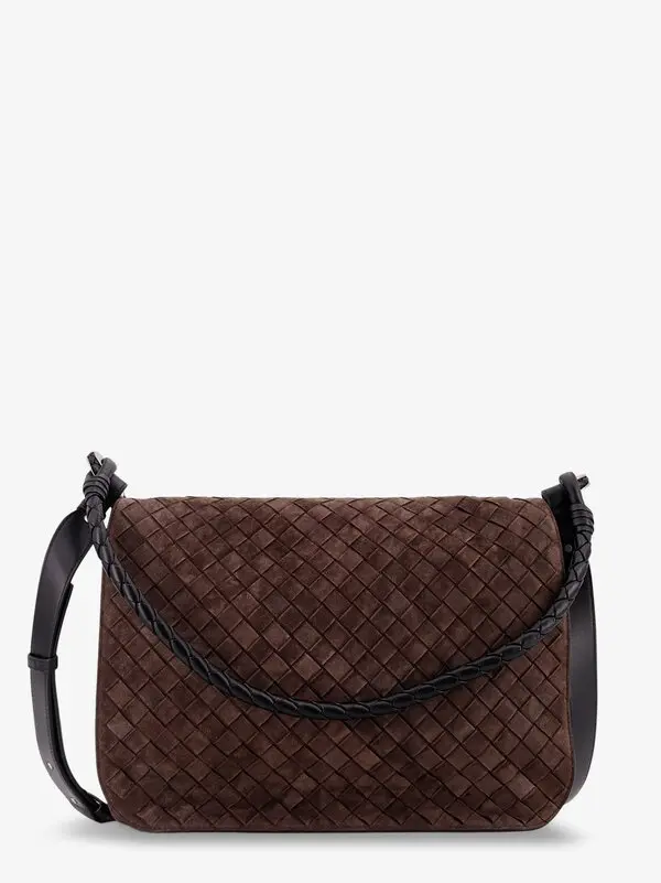 Bottega Veneta Intrecciato Suede Shoulder Bag - Brown