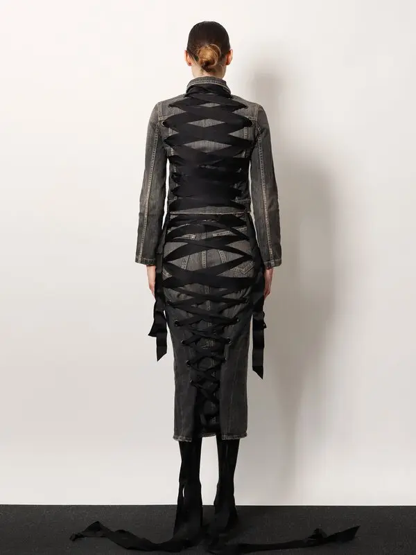 Balenciaga Maxi Denim Skirt With Criss-cross Lacing