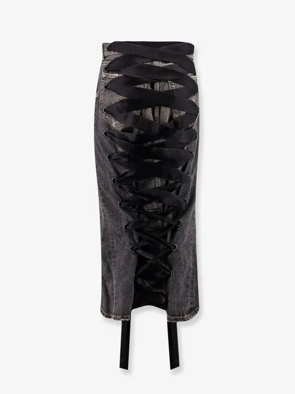 Balenciaga Maxi Denim Skirt With Criss-cross Lacing