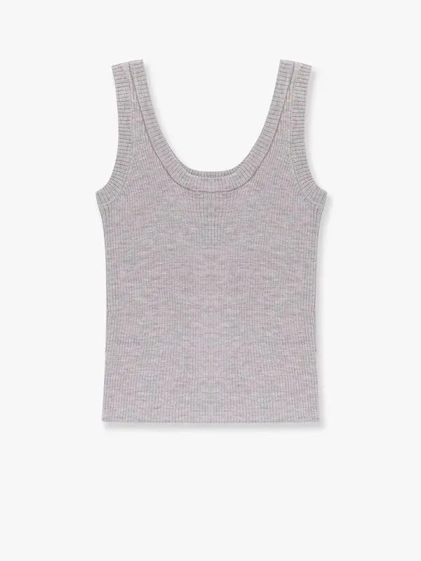 Brunello Cucinelli Ribbed Cashmere And Wool Tank Top With Monili Detail - Grey